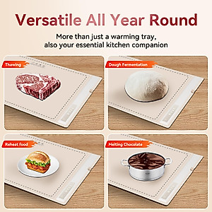 Electric Warming Tray for Food, Full Surface Heating Portable Food Warmer Mat 3 Temperature Settings, Foldable Silicone Heating Mat for Buffet, Gatherings, Parties, Beige