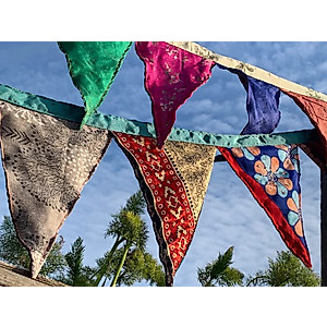 Silk handmade Bunting garden decoration, recycled prayer flags Door valance Wall hanging