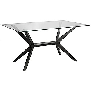Uptown Club Dining Table with Tempered Glass Top, Elegant Statement Piece for Contemporary Home, 63" x 36", Dark-Walnut