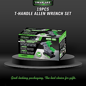 SWANLAKE 18-Piece T-Handle allen wrench set, Inch/Metric Long Arm Ball End Hex Key Wrench Set, MM(1.5mm-10mm) SAE(1/16"-3/8")