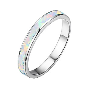 Mens Women Wedding Rings Fashion Jewelry Engagement Rings Opal Sapphire Bridal Band Promise Rings (White, 7)
