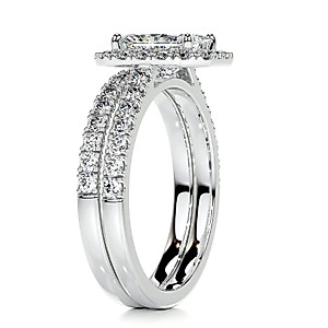 Radiant Cut Wedding Ring Set for Women 2 CT Center Moissanite Wedding Set, 925 Sterling Silver 10K 14K 18K Gold Bridal Ring Sets with Text Engraving - Style A