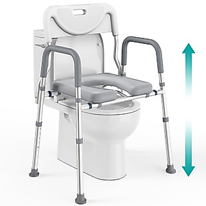 PELEGON Raised Toilet Seat with Handles (400lb) - Adjustable 3 in 1 Commode Chair for Toilet with Arms, Toilet Riser with Handles, Bedside Commode Chair, Handicap Toilet Seat for Elderly (Grey)