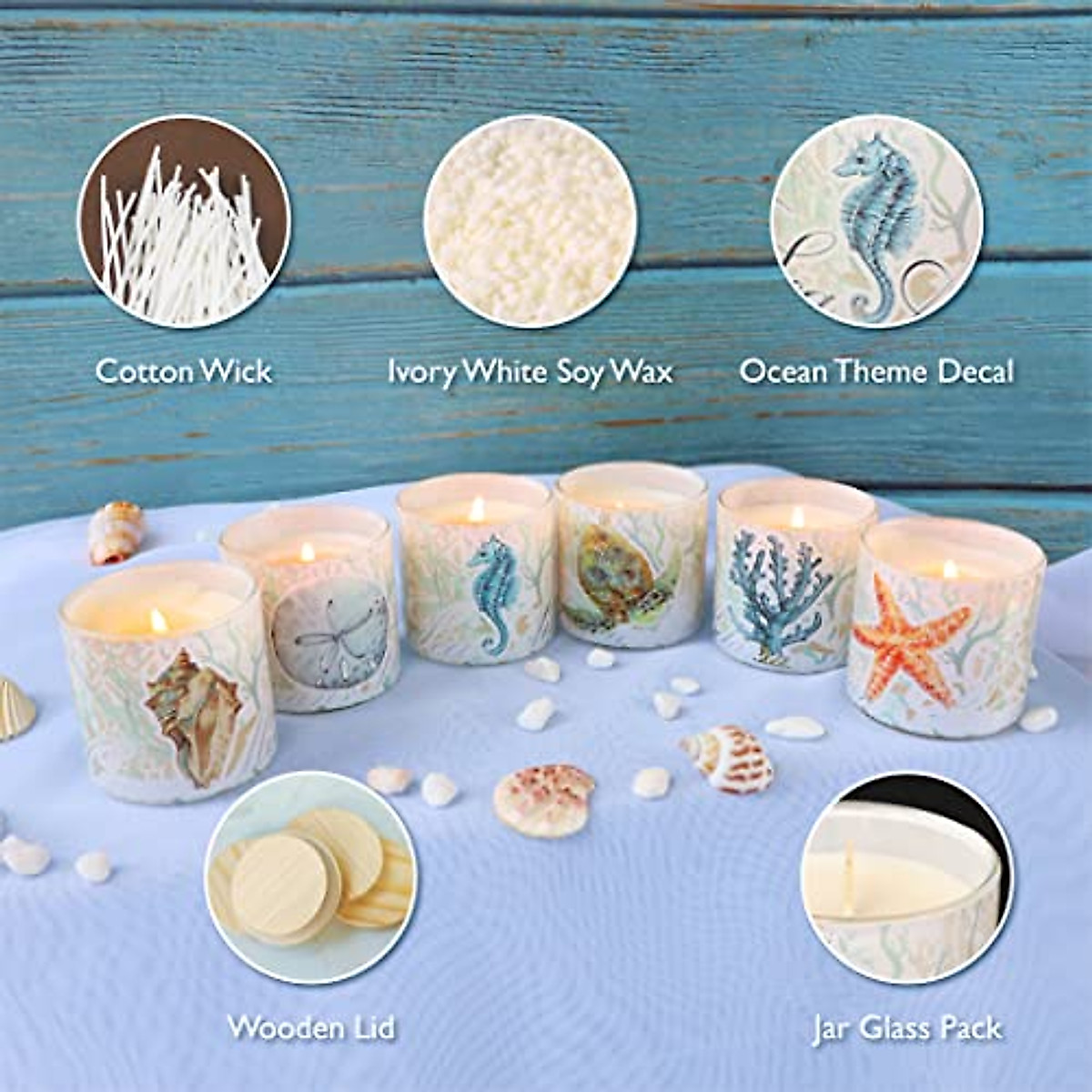 CRYSTAL CLUB Scented Candles Gift, 6 Pack Ocean Theme Aromatherapy Candle, Hand Poured Natural Soy Wax, Small Jar Candles Set for Travel, Yoga, Home Decor