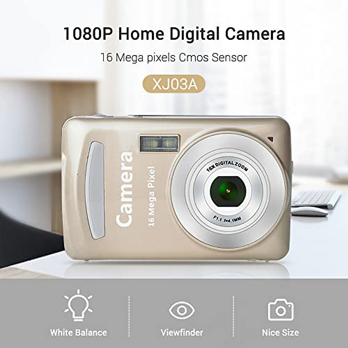 Andoer HD 1080P Kids Camera Camcorder 16MP 16X Digital Zoom with 1.77 Inch LCD Screen Grey