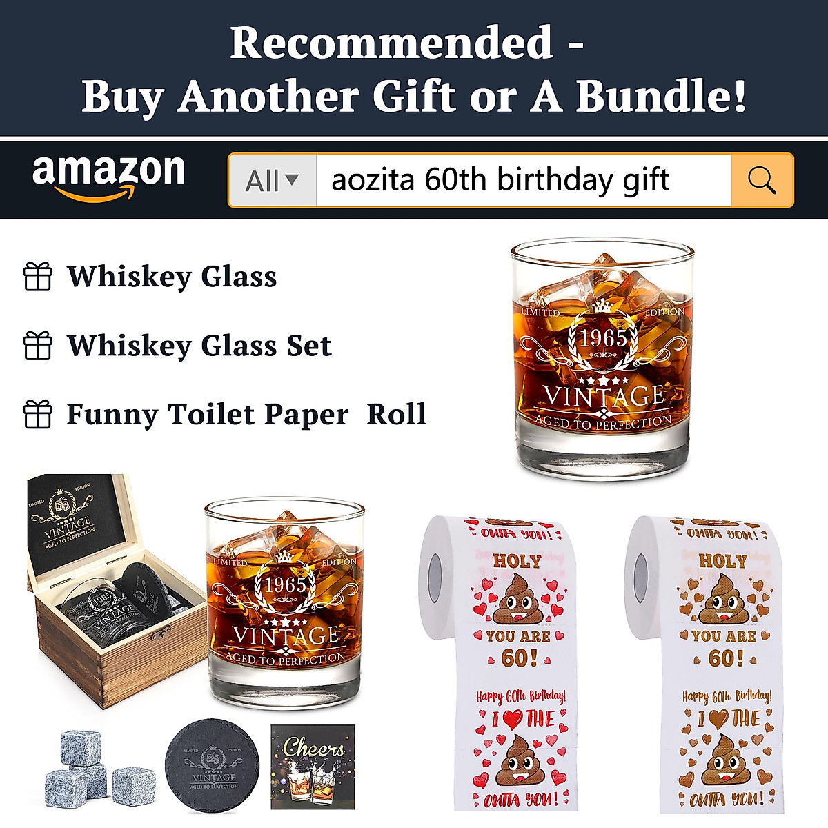 60th Birthday Gifts for Women, Men, Her, Him - Happy Prank Toilet Paper - 60th Birthday Decorations, Party Supplies Favors - 60 Years Old Funny Gag Gift Ideas, Novelty Bday Present for Friends, Family