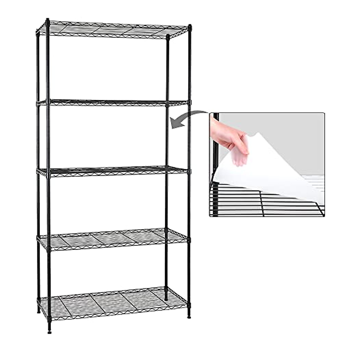 EZPEAKS 5-Shelf Shelving Unit with Shelf Liners Set of 5, Adjustable Storage Rack, Steel Wire Shelves, Shelving Units and Storage for Office Kitchen and Garage (35.5W X 15.8D X 71H)