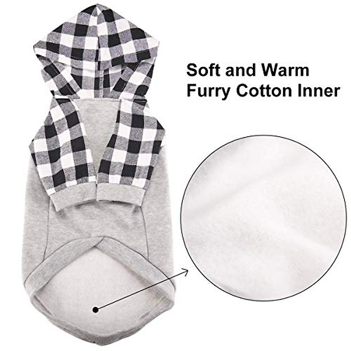 Pet Hoodie Dog Plaid Hoodie Fleece with Hat for Small Medium Dogs- Pet Winter Hoodie Warm Sweater Shirt Clothes Charcoal Gray Plaid Cozy Hooded - Pullover Dogs Hooded Warm Outfit