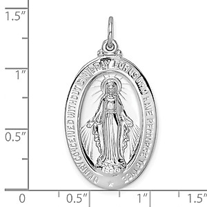 Auriga Fine Jewelry 925 Sterling Silver Rhodium-plated Solid Miraculous Medal Pendant for Women (L- 1.51 Inch, W- 0.79 Inch)