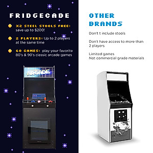 Creative Outdoor Distributor Full Size Stand-Up Commercial Grade Arcade Machine-2 Player, 60 Games, 22 LCD Screen, 2 Sanwa Joysticks, Trackball, Built-in Fridge, 2 Stools Included