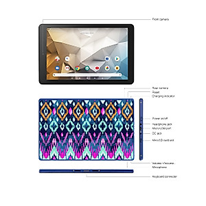 RCA 10 Inch 2GB RAM 32GB Storage Quad-Core IPS HD Touchscreen WiFi Bluetooth with Detachable Keyboard Android 10 Tablet Bundle w/32GB SD Card (Ikat)