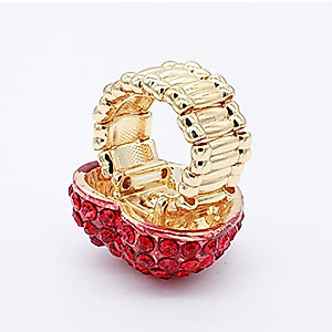 Lavencious Heart Shaped Rhinestones Stretch Rings for Women Size for 7-9(Red)