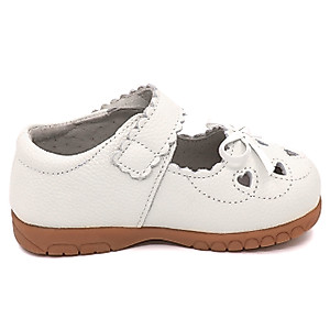 Femizee Girls Leather Bows Design Soft Round Toe Princess Dress Mary Jane Flat Shoes,White CN20