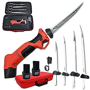 Electric Fish Fillet Knife Cordless,Lithium Ion Cordless Fillet Knife with 4 Ti-Nitride S.S. Coated Stainless Steel Blades,2 Batteries and Charger,Non-Slip Handle,Safety Lock Function-3 Year Warranty