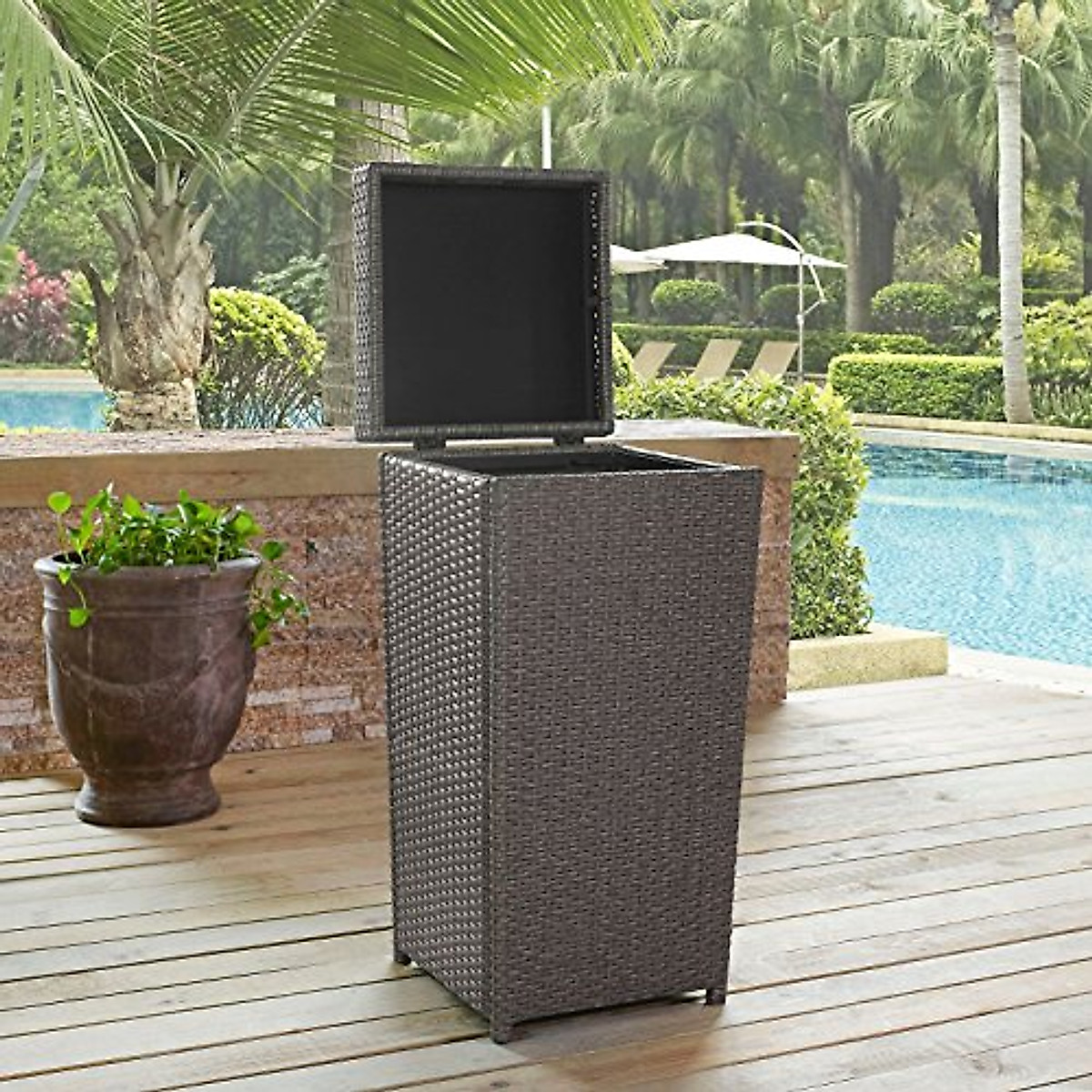 Crosley Furniture Palm Harbor Outdoor Wicker Trash Bin - Grey