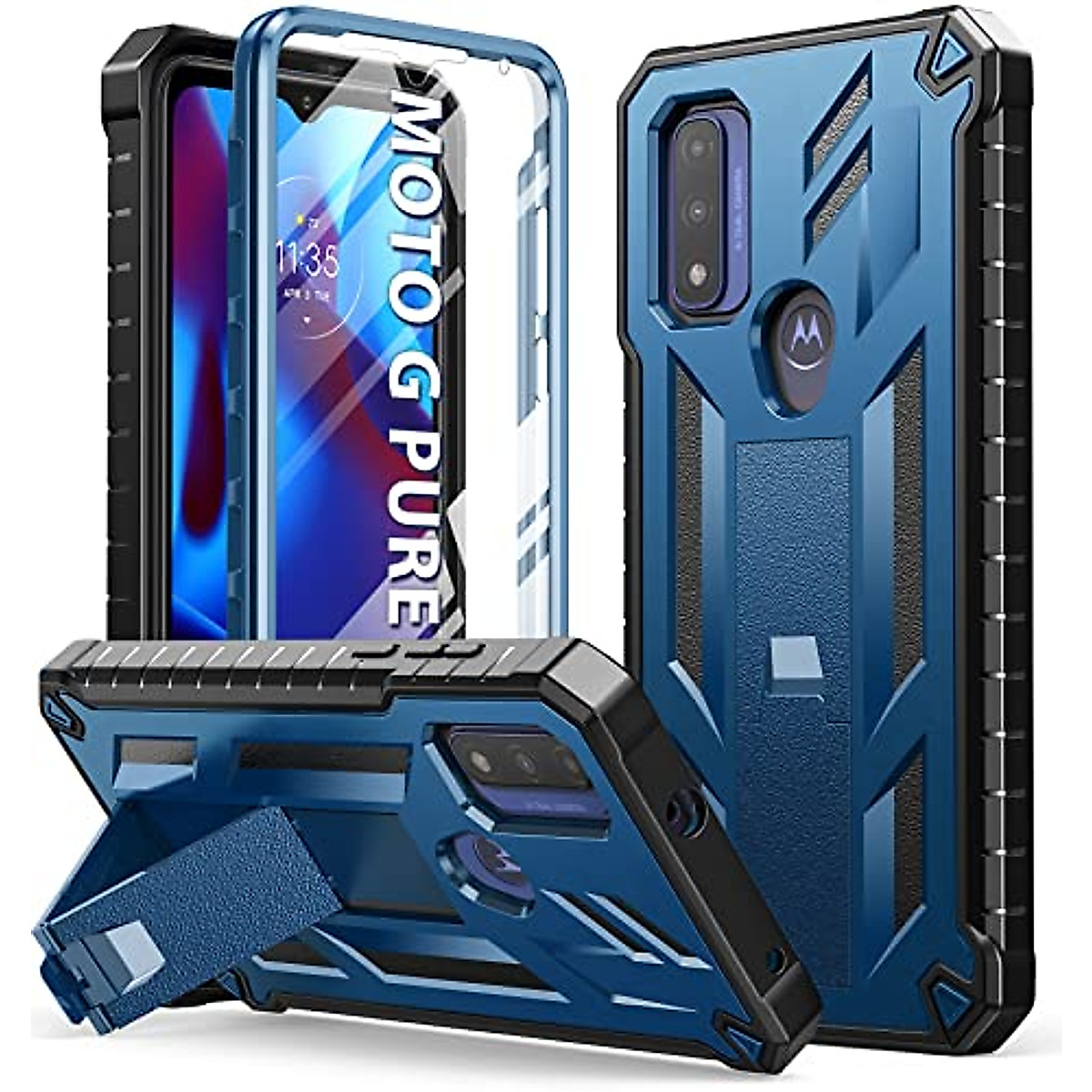 for Motorola Moto-G Pure Phone Case: Moto G-Power 2022 Case Heavy Duty Military Grade Hard Protection Shock Proof Grip | Durable Dual-Layer Armor Design Protective Case Moto G Play 2023(Blue)