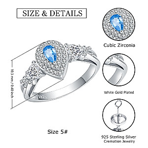 Teardrop Urn Rings for Ashes for Women - 925 Sterling Silver cremation jewelry Keepsake Hold Loved Ones Ashes,Memorial Wedding Ring for Girls (7) (C. Blue-March, 7)