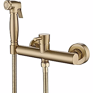MINJING Handheld Bidet Sprayer for Toilet, Baby Cloth Diaper Sprayer Hot and Cold Water Toilet Sprayer Wall Mounted Handheld Sprayer Kit, Brass, High Pressure, Adjustable Water Pressure, Brushed Gold