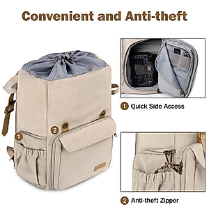 BAGSMART Camera Backpack, DSLR Camera Bag, Waterproof Camera Bag Backpack for Photographers, Fit up to 15" Laptop with Rain Cover and Tripod Holder, Ivory White