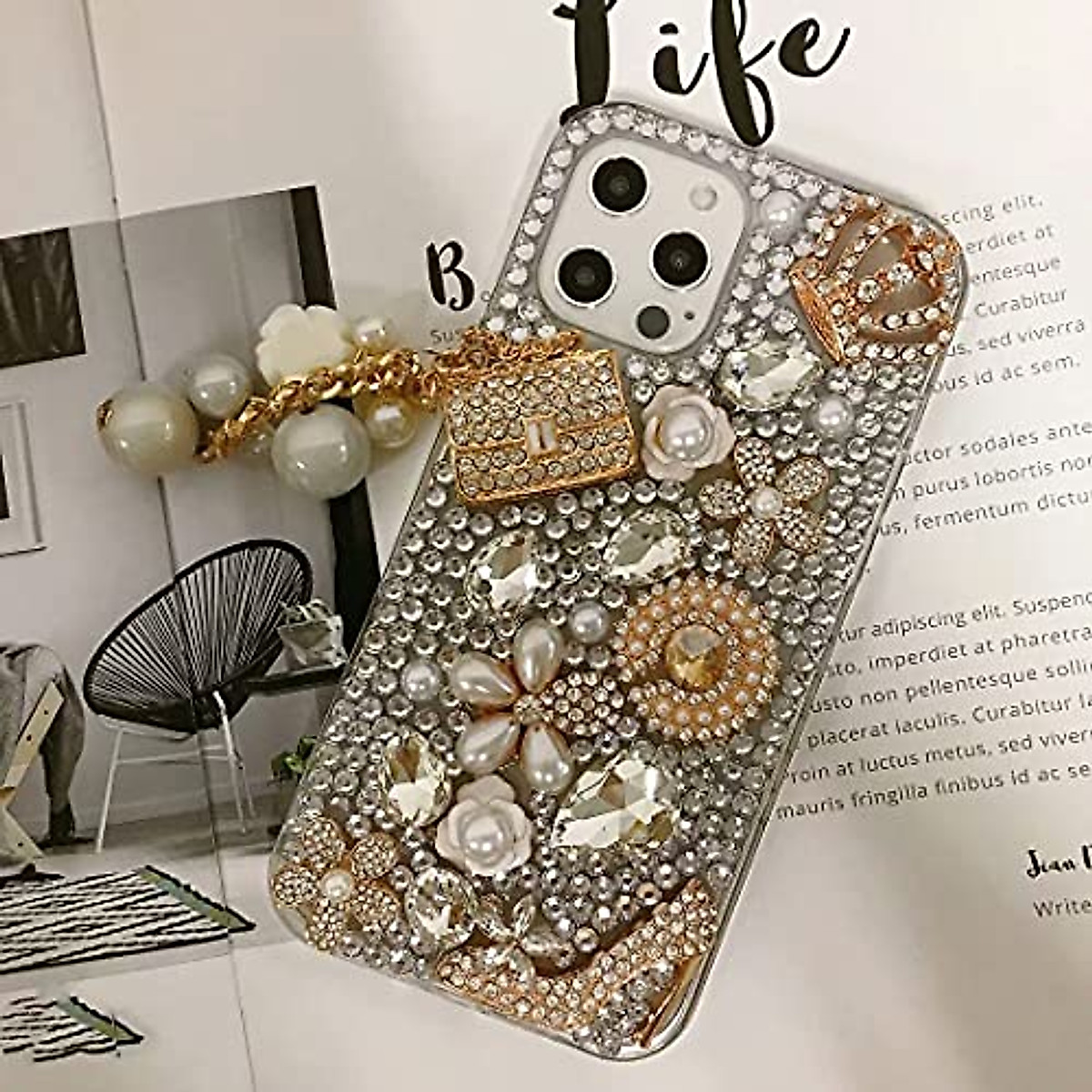 Max-ABC Compatible with Samsung Galaxy Note 10 Plus Glitter Case,Women Girls 3D Diamond Bag Pendant High Heel Crown Bling Glitter Shiny Crystal Rhinestone Protective Phone Case Cover
