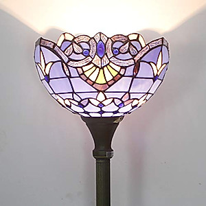 WERFACTORY Tiffany Floor Lamp Blue Purple Baroque Stained Glass Light 12X12X66 Inch Pole Torchiere Standing Corner Torch Uplight Decor Bedroom Living Room Home Office S003C Series