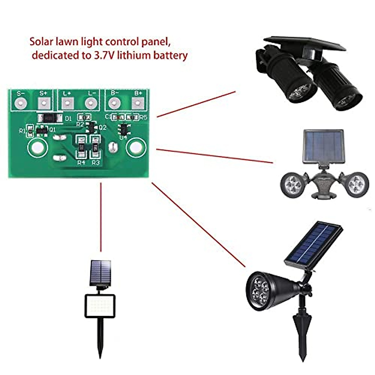 Solar Lamp Controller, Solar Power Charging Module 3.7V Lithium Battery Control Circuit Board with ON/Off Light Control Switch