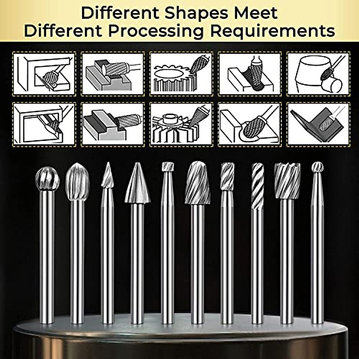 QLOUNI 20pcs Rotary Bit Burrs Set HSS Tungsten Carbide Wood Milling Burrs with 1/8’’(3mm) Shank for DIY Woodworking, Carving, Engraving, Drilling