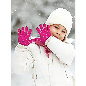 Cooraby 4 Pair Stretch Winter Kids Gloves Full Fingers Magic Gloves Winter Warm Student Knitted Gloves for Boys Girls Kids
