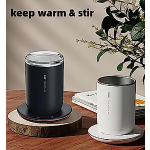 MugAnime Thermostatic Auto Stirring Coffee Mug, Warmer Control Stirring for Coffee,Tea,Cocoa,Milk.Stir 2 min Keep 131℉/55℃ 8 Hour(with Lid) White11 oz Electric Mixer Mug