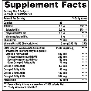 Puritans Pride All in One Omega 3, 5, 6, 7 and 9 with Vitamin D3, 60 Count(Pack of 1)