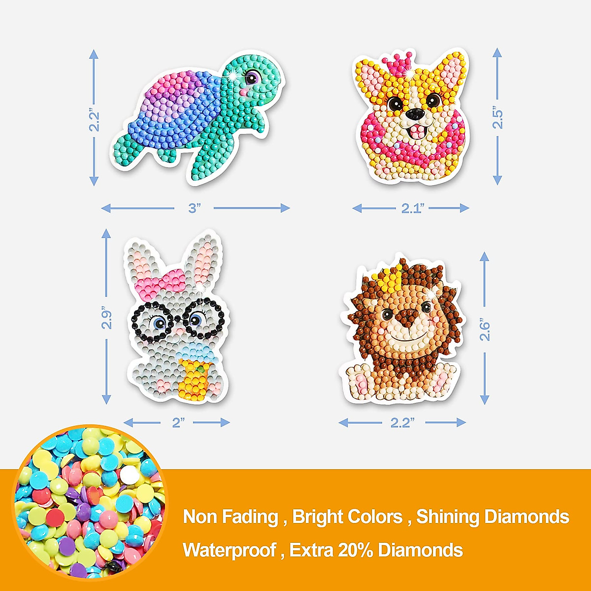 JM House 5D Diamond Painting Stickers Kits for Kids, 12Pcs Animals Gem Diamond Art for Kids,DIY Mosaic Stickers with Dots, Arts and Crafts Best Tween Gifts for Boys and Girls Age 4-6,6-8,8-10