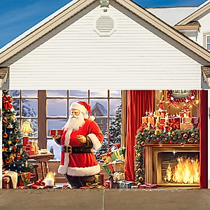 Christmas Banner Garage Door Decorations Christmas Backdrop Decoration Winter Large Door Cover Decoration Indoor Outdoor for Christmas Holiday Party Supplies (Warm)