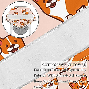 Pink Corgis Dog Scrub Hats for Women Long Hair, Working Cap with Button & Sweatband, Unisex Tie Back Hats 2 Packs