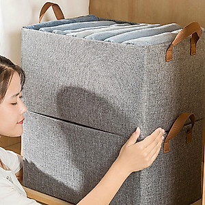 Eytueo 6 Pcs Wardrobe Clothes Organizer with Thickened Base Plate, Steel Frame Drawer Organizer Clothes with Handles, Folable Clothes Storage Box for Jeans Sweater Blanket Toys