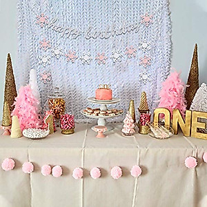 Winter Happy Birthday Banner Decoration Girl Party Decoration Glitter Snowflake Garland Pink Silver Wall Hanging Christmas Holiday Supplies