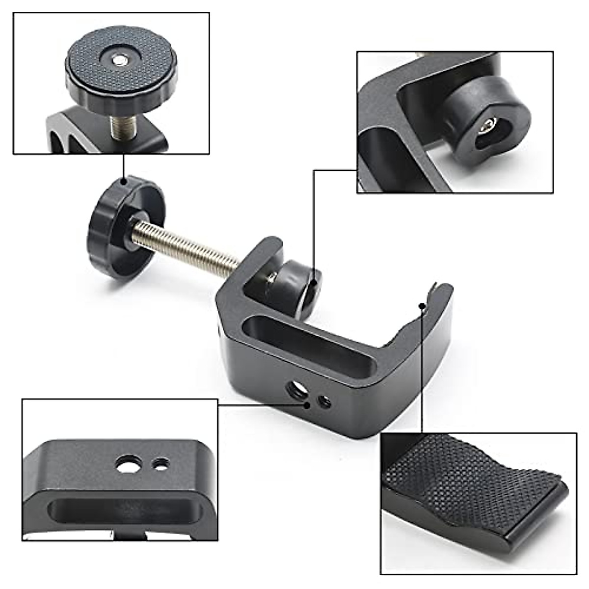 Jersvimc Universal C-Clamp with 1/4" & 3/8" Thread Hole, Aluminum Metal Adjustable Screw C Clamp Bracket for Desktop Desk Table Bench Chair Monitor