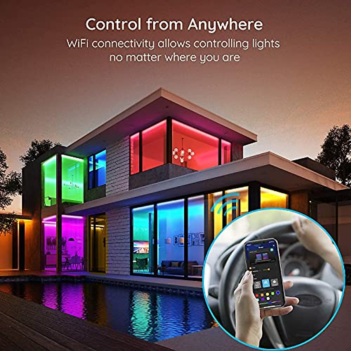Govee 65.6ft Alexa LED Strip Lights, Smart WiFi RGB Rope Light Works with Alexa Google Assistant, Remote App Control Lighting Kit, Music Sync Color Changing Lights for Bedroom, Living Room, Kitchen