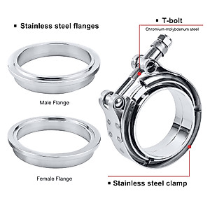 EVIL ENERGY 2" V Band Clamp with Flange Male Female Stainless Steel, Bundle with 2 Holes Exhaust Hanger Universal 2PCS