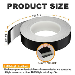 KIWIHUB Light Blocking Tape, 1.2 inch x 164 Feet Light Blocking Stickers, Blackout Stickers for Electronics, Light Shading Tape for Window, Routers, Block 100% of LED Lights - Black