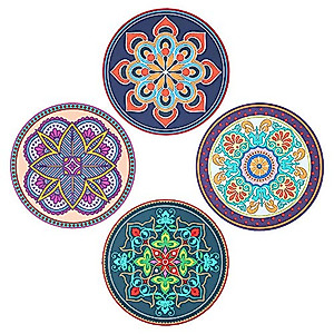 Longjet Silicone Trivet Mats for Hot Pots and Pans, Pot Holders for Kitchen Heat Resistant (Set of 4, Vintage Ethnic Floral)
