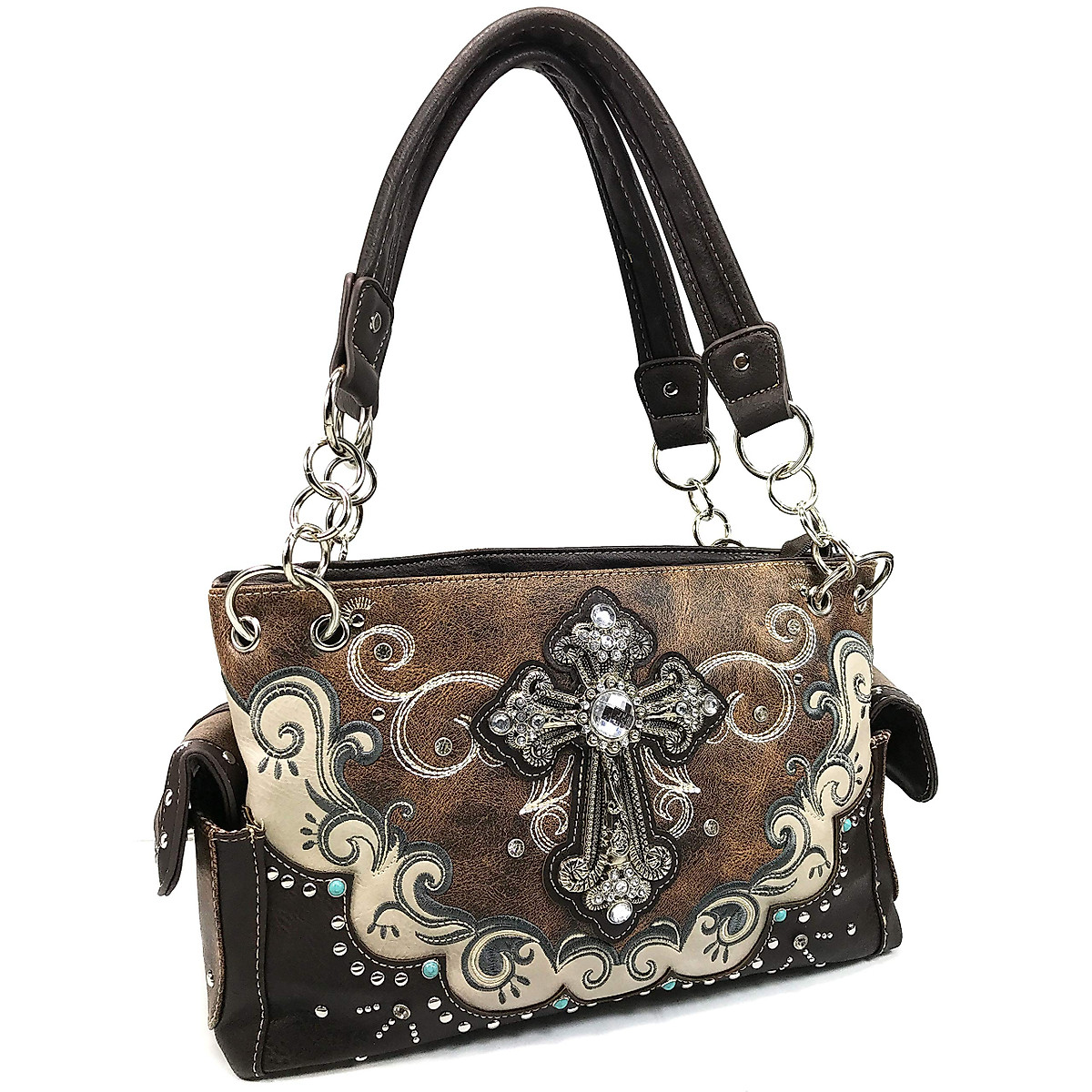 Zelris Western Silver Rhinestone Cross Women Conceal Carry Handbag Wallet Set (Turquoise)