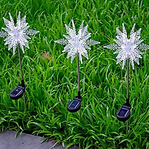 Aolyty Solar Garden Light Outdoor Decoration, 2 Pack Waterproof Solar Snowflakes Stake Lights Warm White LED Lighting for Path Yard Lawn Patio Party Christmas Decor