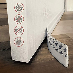 Under Door Draft Stopper, 39" Under Door Seal for Exterior/Interior Doors Door Sweep Strip Soundproof Dustyproof Door Bottom Weather Stripping Self Adhesive Foam Under Door Draft Blocker，White 2 Pack