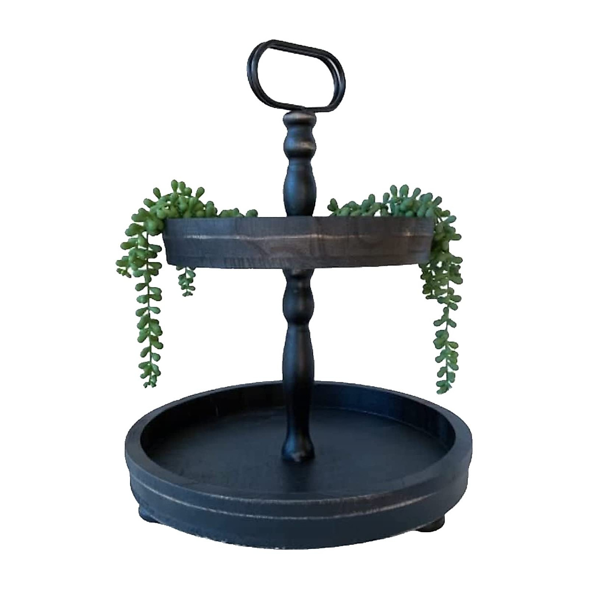 DECORIO Beautiful Tiered Tray Black Slighly Distressed, Two Tiered Wood Decorative Tray - Tiered Tray Stand - Two Tier Tray Tiered Tray Decor - 2 Tier Tray Tiered Serving Tray - Spring Decor 17"