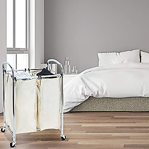 Seville Classics Laundry Hamper Sorter Cart Mobile Premium 2-Bag Compact, Canvas