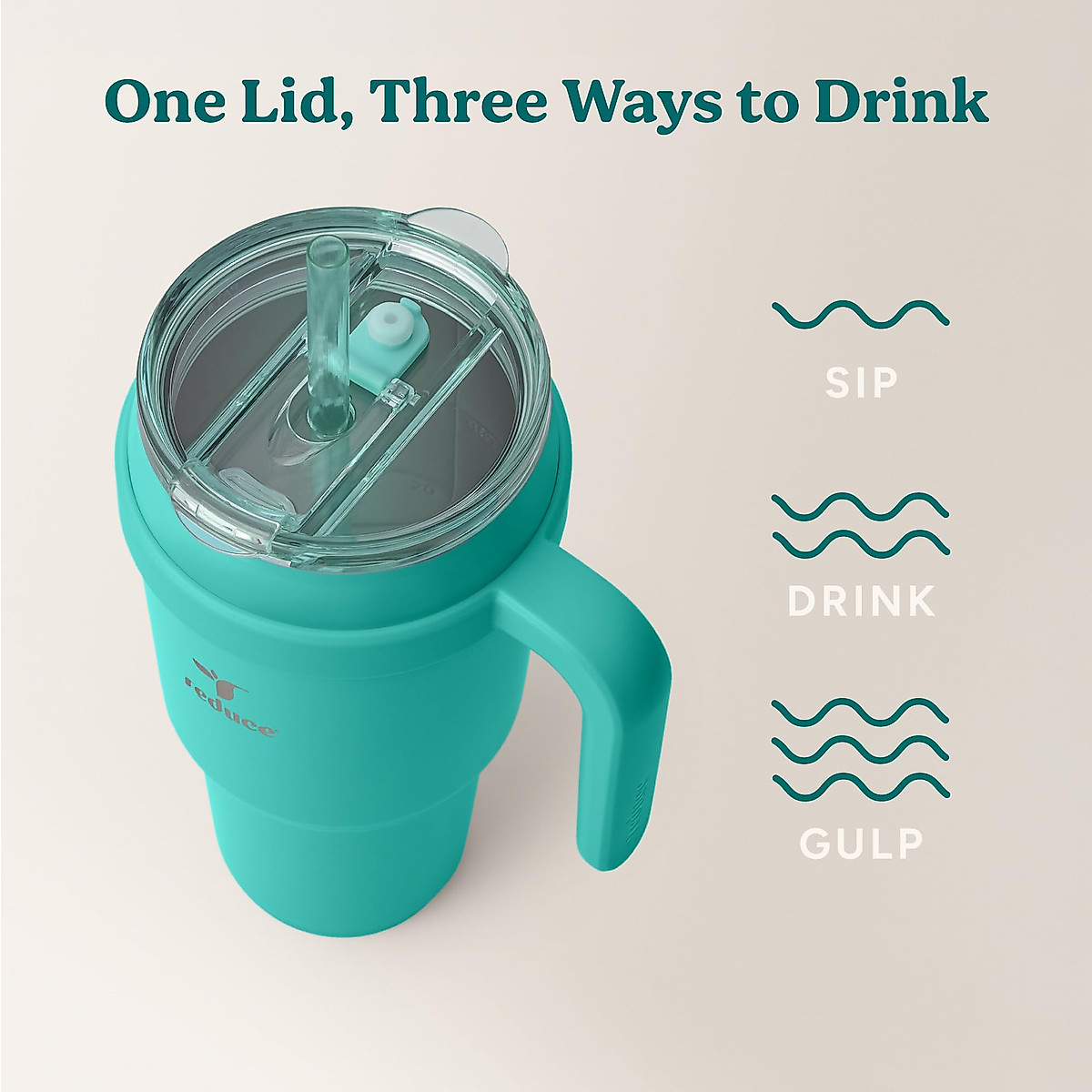 Reduce 40 oz Stainless Steel Tumbler with Handle - Dual-Wall Vacuum Insulated Travel Mug, Sweat-Proof Lid & Reusable Straw - Keeps Drinks Cold for 24 Hrs, Fits Cupholders, Dishwasher Safe-Ocean Breeze