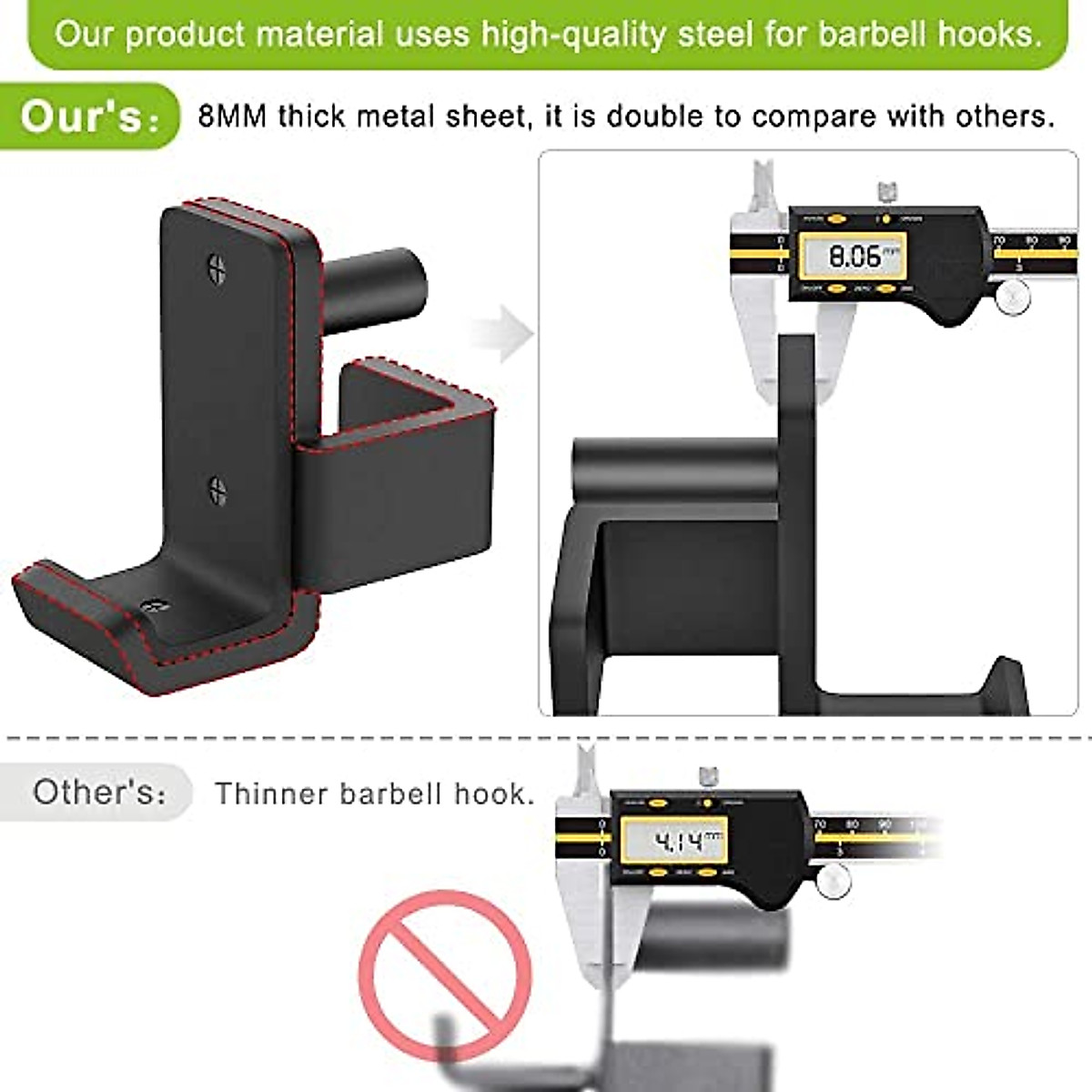 SELEWARE J Hooks for Power Rack, Heavy Duty Barbell J Cups for 2" x 2" Tube Squat Rack with 1" Hole, 1500lbs Capacity, Set of 2