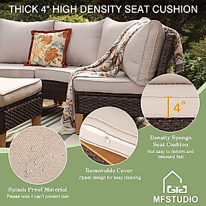 MFSTUDIO 3 Pieces Wicker Patio Furniture Set, Outdoor Rattan 3-Seater Patio Sofa Set Patio Conversation Couch Set for Garden, Poolside, Backyard(Beige Cushions)
