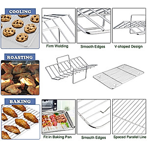 16” Roaster Roasting Pan with Baking Rack and V-shaped Rack, P&P CHEF Stainless Steel Rectangular Lasagna Pan with Handles for Turkey Chicken, Heavy Duty & Healthy & Dishwasher Safe, 3 Pieces