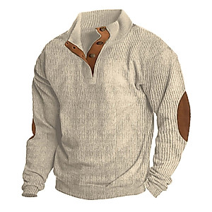 MDNZCTH Mens Corduroy Shirt with Elbow Patches Button Up Mock Neck Long Sleeve Sweaters Casual Polo Sweatshirts Lapel Collar Golf Pullover 2023 Men Fall Winter Clothes Sale Clearance Track Jackets